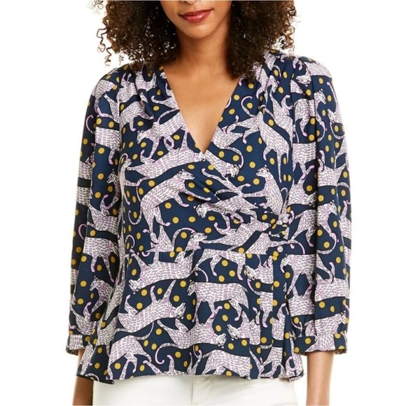 kate spade | Tops | Kate Spade Panther Dot Wrap Blouse Size Blue Purple ...